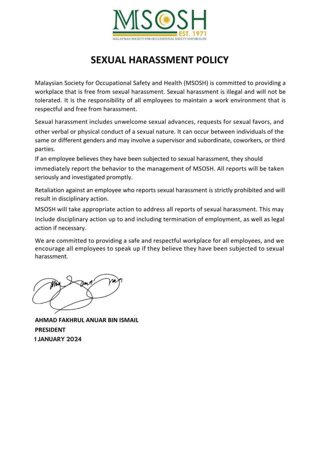 Sexual Harassment Policy - MSOSH